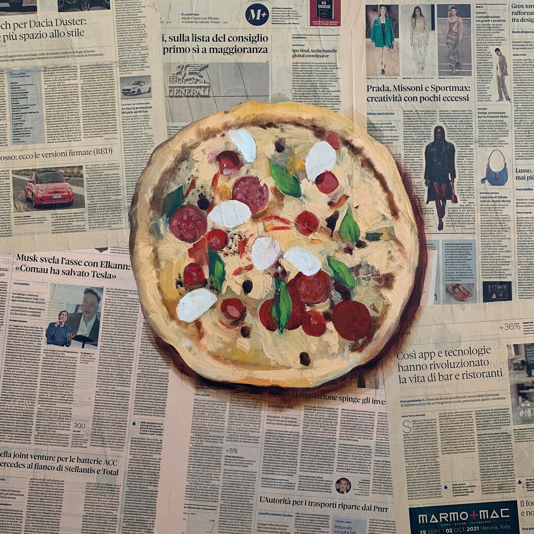 Oil Paints on Canvas and a Newspaper in Italian. Water Resistant. 80x80 ...