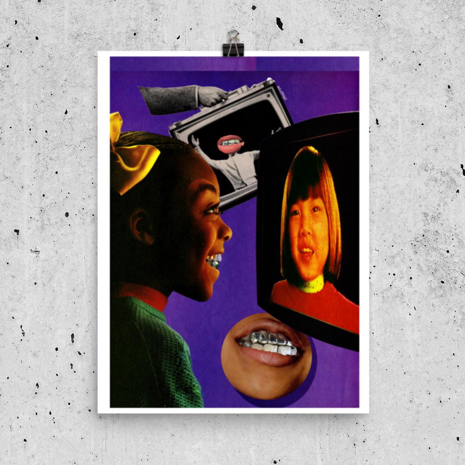 Retro Tech Collage Art Print: Y2K Surrealist Poster, Grillz Art ...