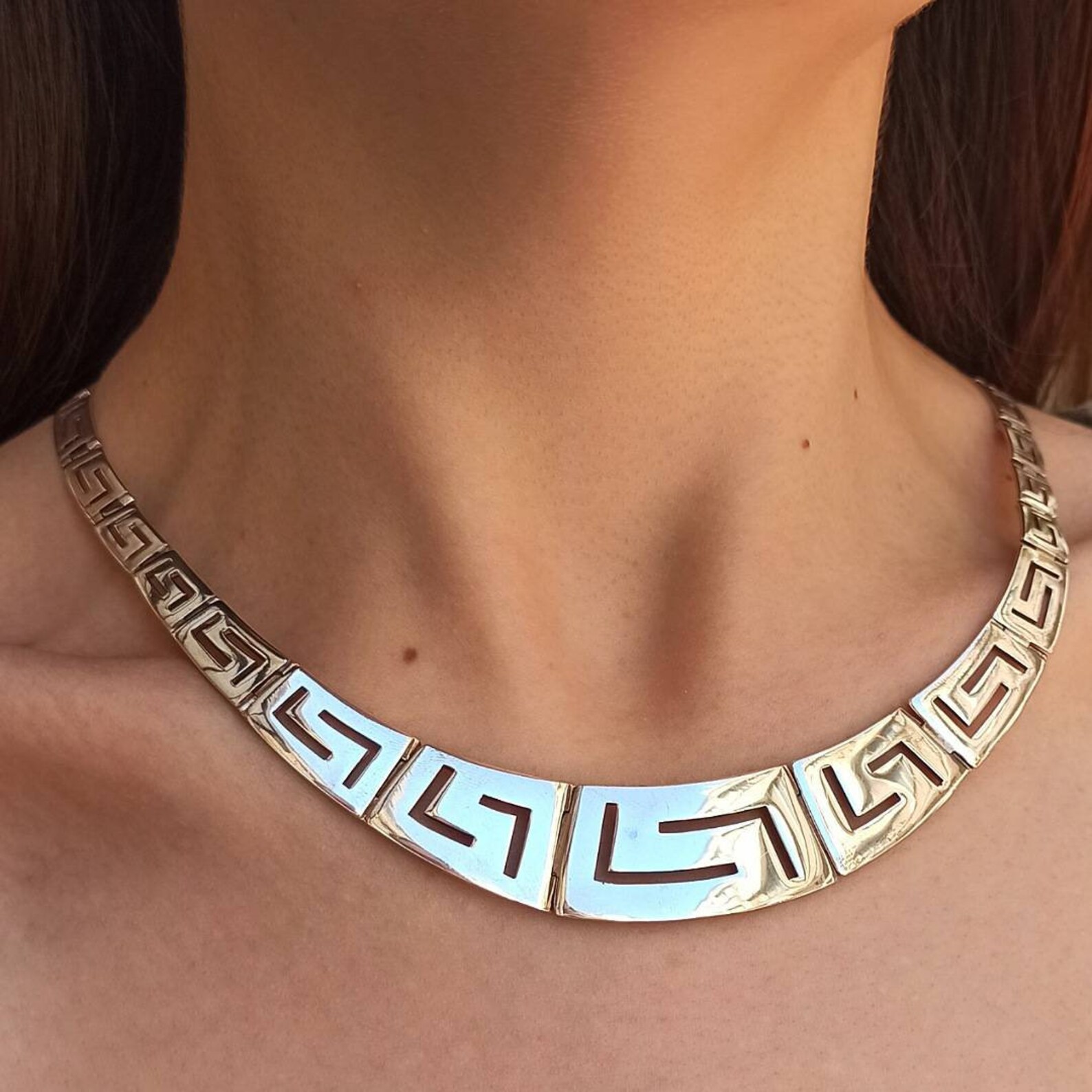 Sterling silver solid graduated Greek key necklace. | Etsy