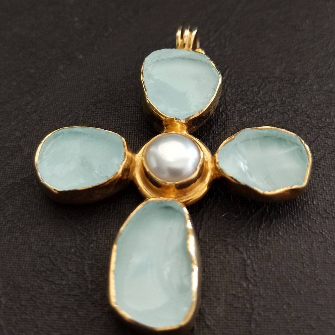 Hand made gold finished cross pendant. | Etsy