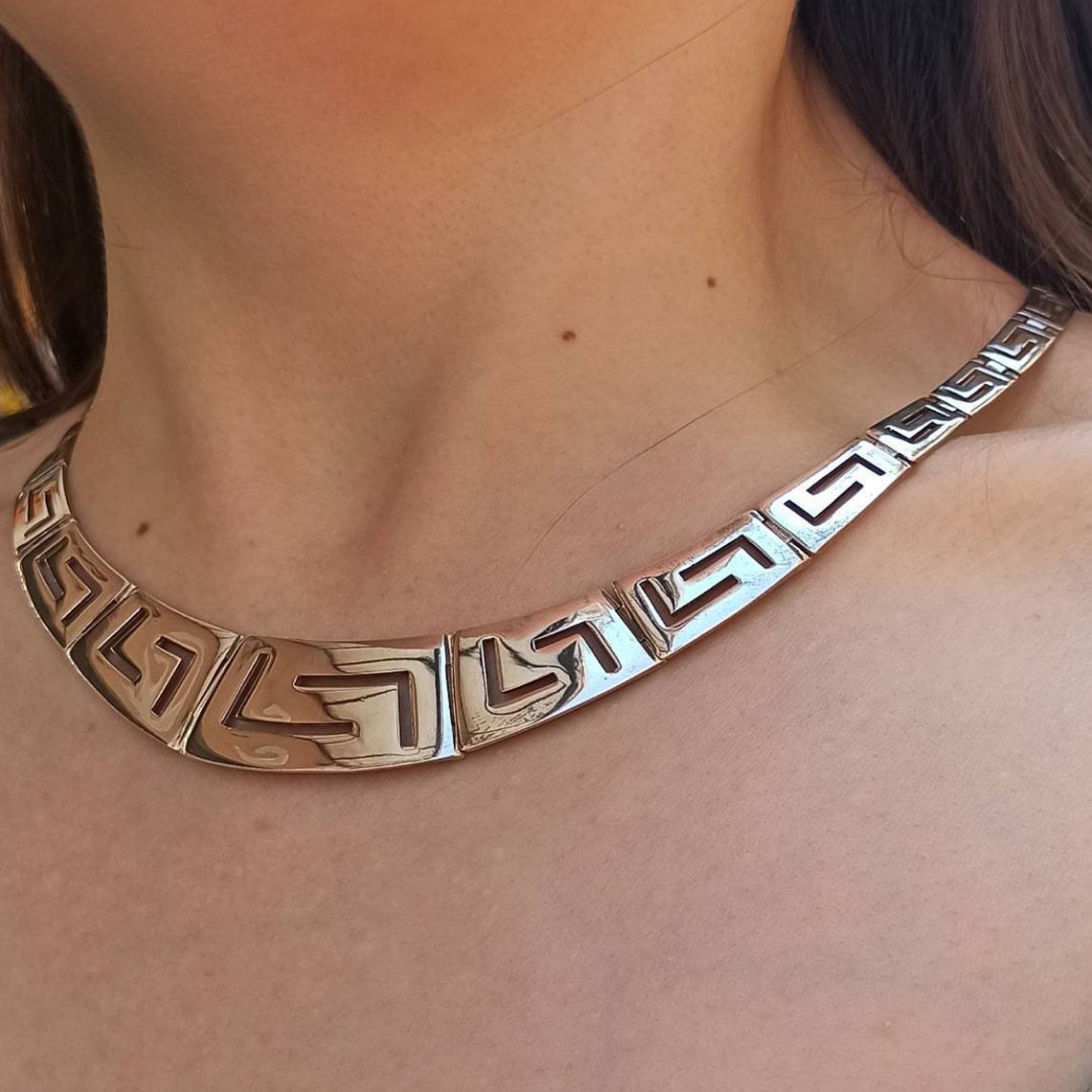 Sterling silver solid graduated Greek key necklace. | Etsy