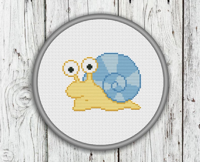 Cute Snail Counted Cross Stitch Pattern, Animals Needlepoint Pattern ...
