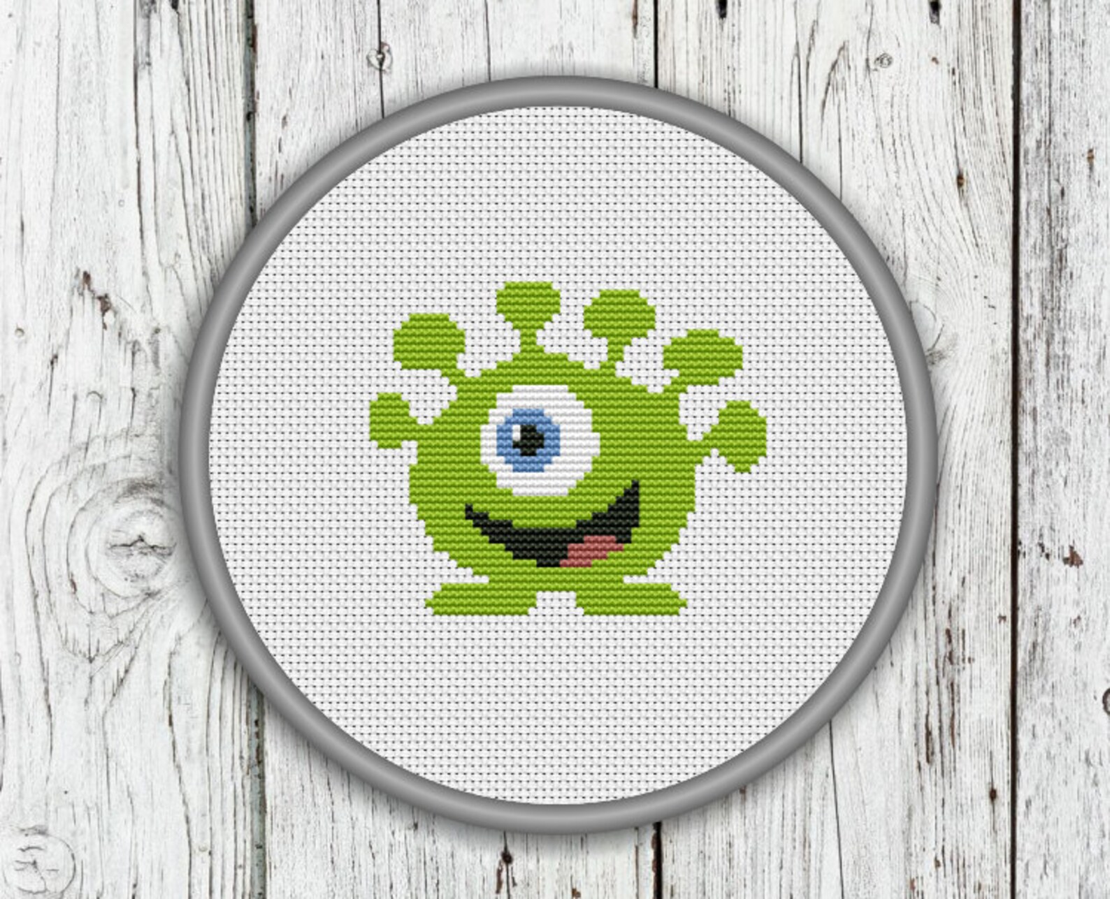 Little Green Monster Counted Cross Stitch Pattern - Green Alien Cross ...