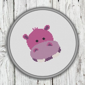Cute Hippo Face Counted Cross Stitch Pattern, Animals Needlepoint Pattern - PDF, Instant ...