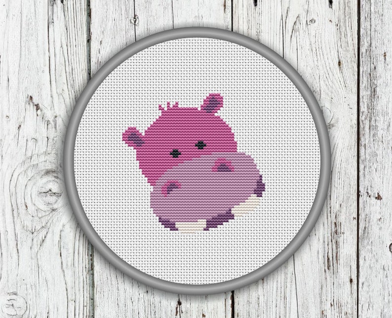 Cute Hippo Face Counted Cross Stitch Pattern, Animals Needlepoint Pattern - PDF, Instant ...