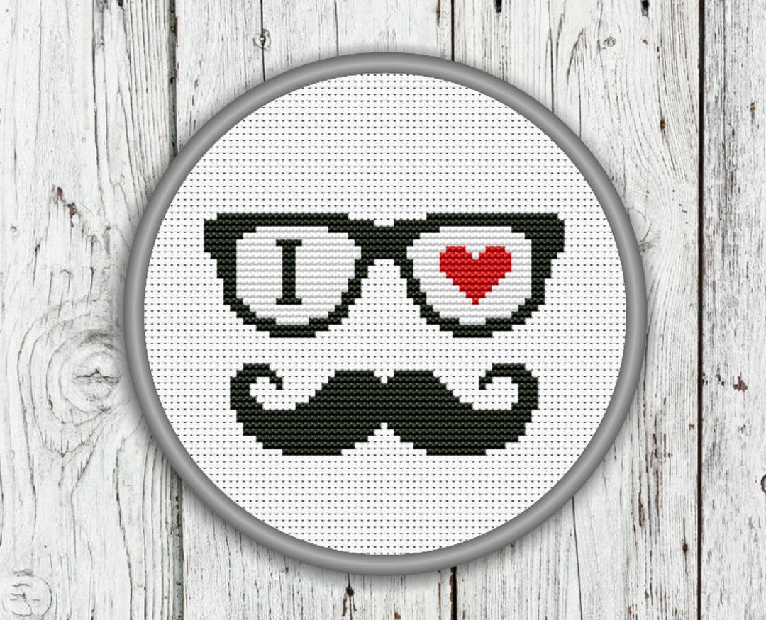 I Love Mustache Counted Cross Stitch Pattern, Hipster Mustache Cross ...