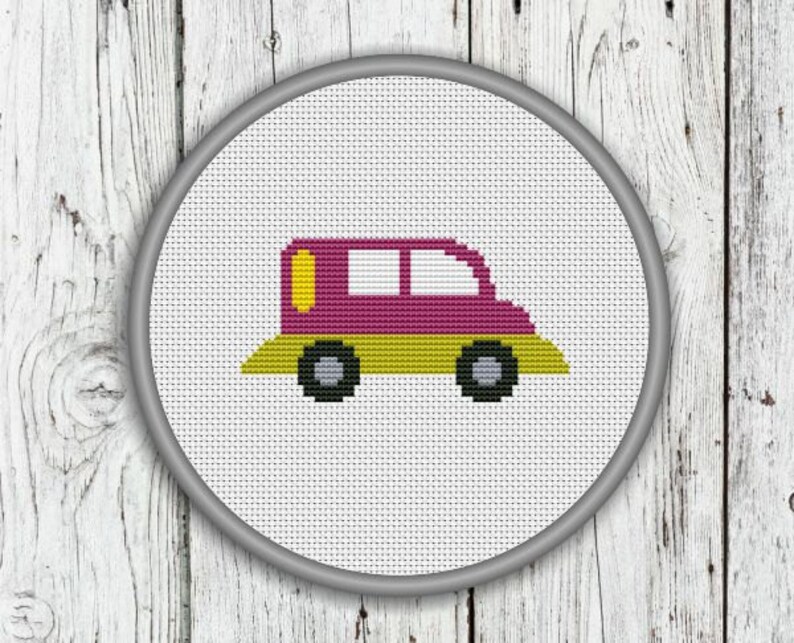 Cute Plum Car Counted Cross Stitch Pattern, Vehicles, Transportation ...