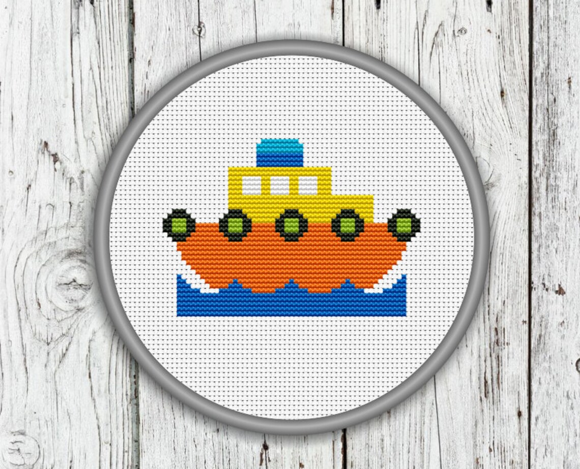Colorful Little Ship Counted Cross Stitch Pattern, Sea, Ocean Ship ...
