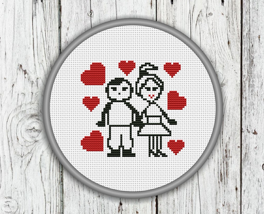 Cute Boy and Girl in Love Counted Cross Stitch Pattern, Valentine's Day ...