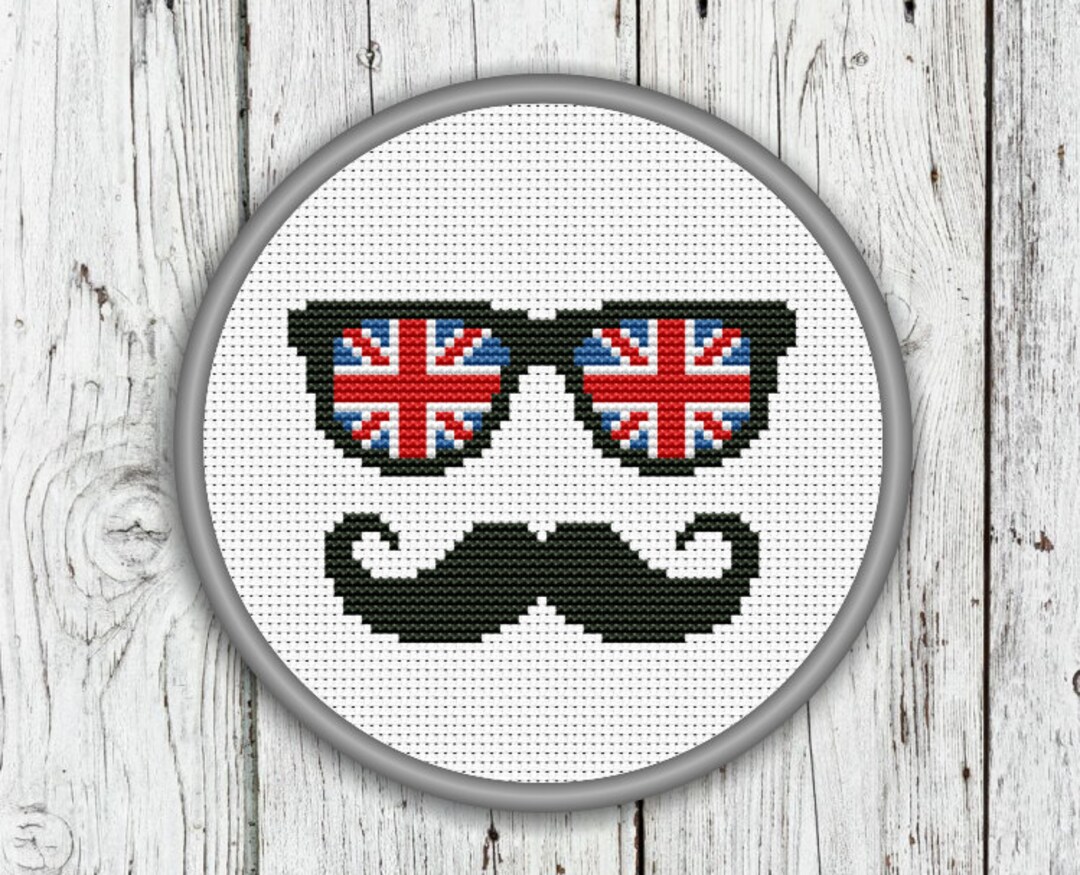 Union Jack Mustache Counted Cross Stitch Pattern, British Flag Cross ...
