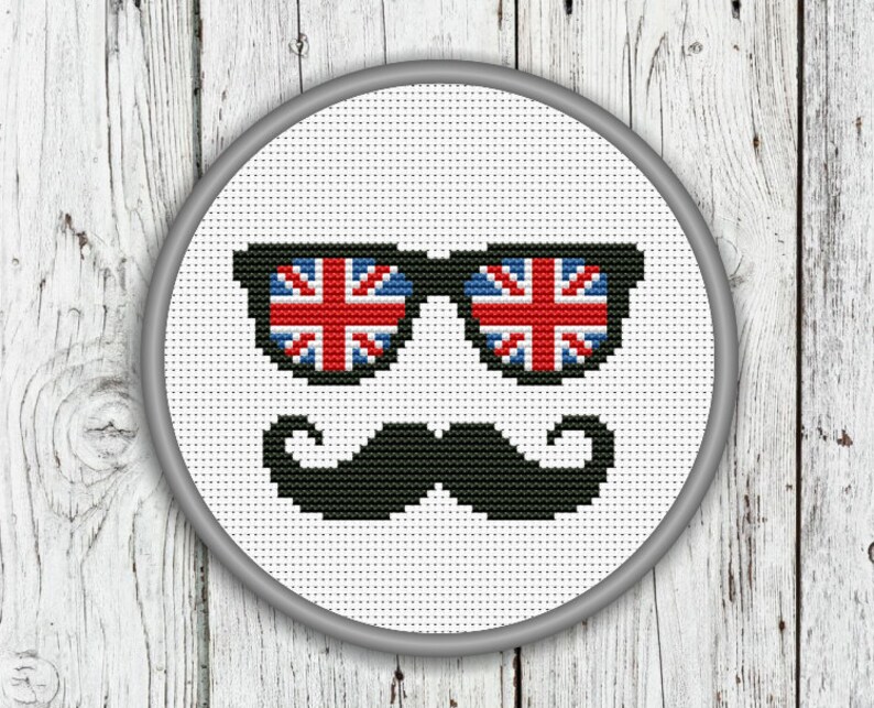 Union Jack Mustache Counted Cross Stitch Pattern, British Flag Cross ...