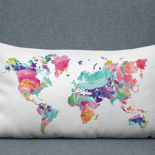 World Map Pillow With Insert Map Throw Pillow Floral Map - Etsy