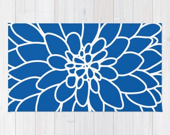 Modern Dahlia Flower Area Rug Coral and White Flower Rug | Etsy