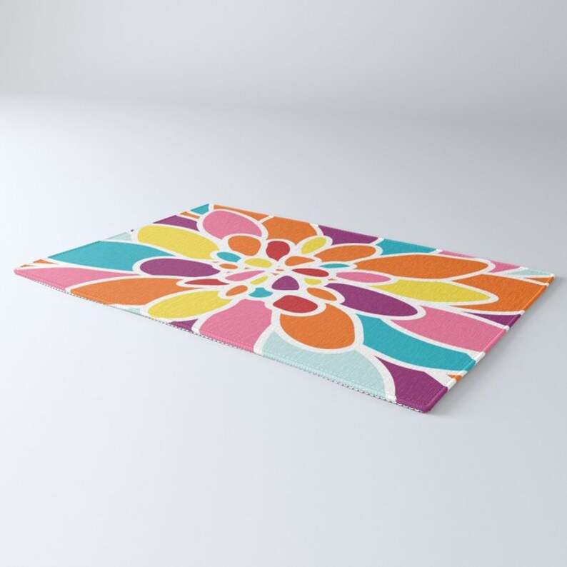 Flower Area Rug Abstract Flower Rug Orange Pink Yellow - Etsy