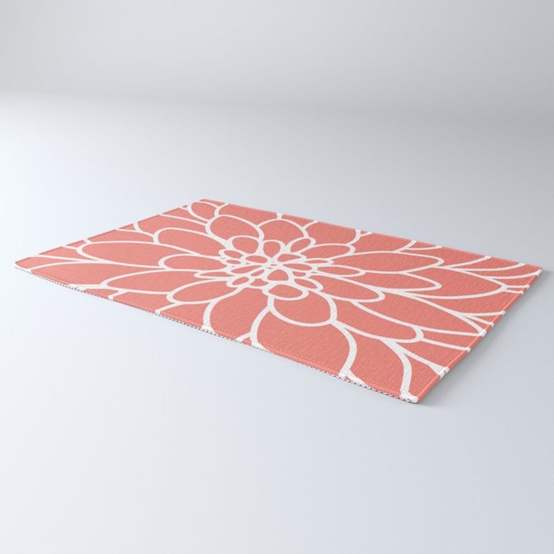 Modern Dahlia Flower Area Rug Coral and White Flower Rug - Etsy Canada