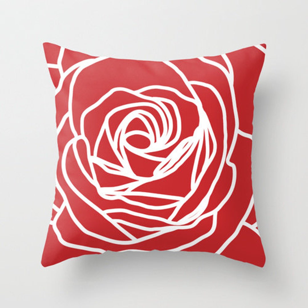 Red Rose Pillow Cover Modern Flower Home Decor Love - Etsy