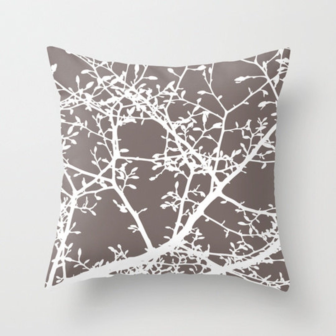 Magnolia Tree Branches Pillow Cover - Taupe Brown - Modern Home Decor ...