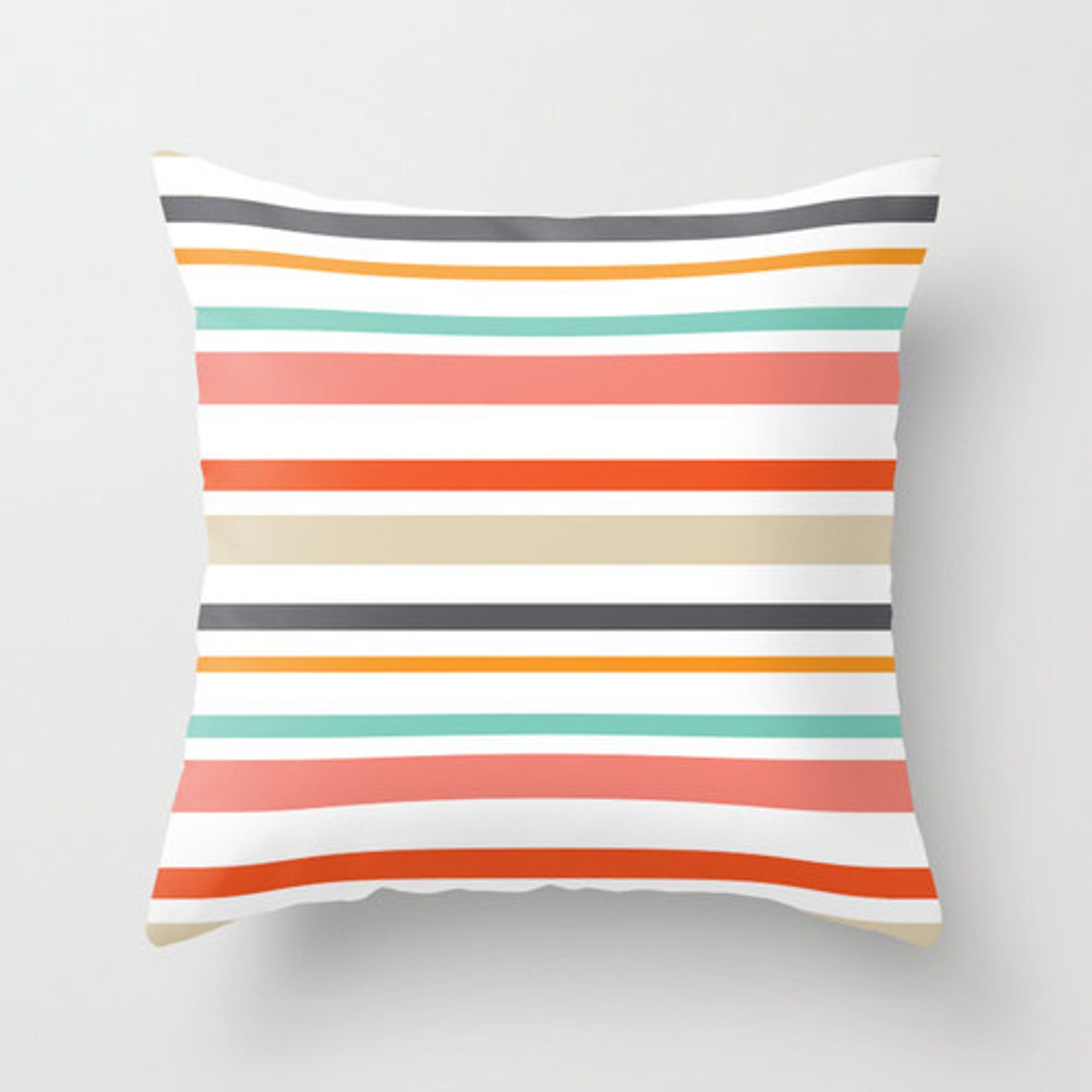 Modern Stripes Pillow With Insert - Striped Pillow - Coral Orange Tan ...