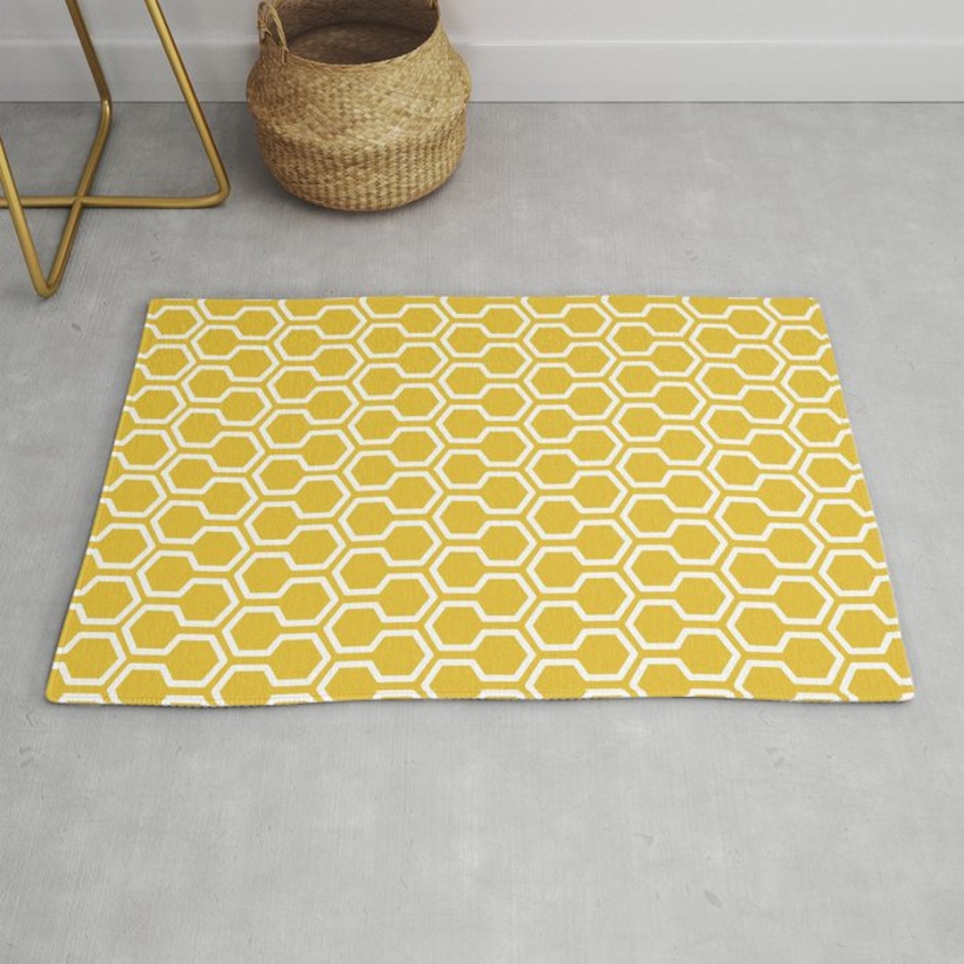 Honeycomb Pattern Area Rug - Mustard Yellow Rug Geometric Area Rug ...