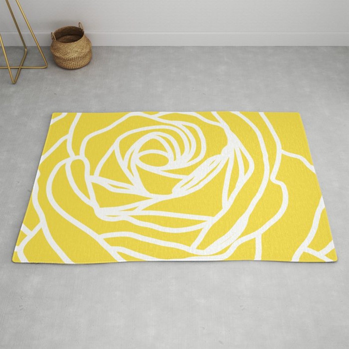 Rose Area Rug Modern Flower Rug Yellow and White | Etsy