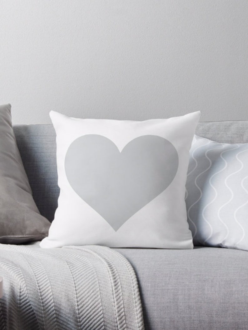 Grey Heart Throw Pillow heart cushion insert included | Etsy