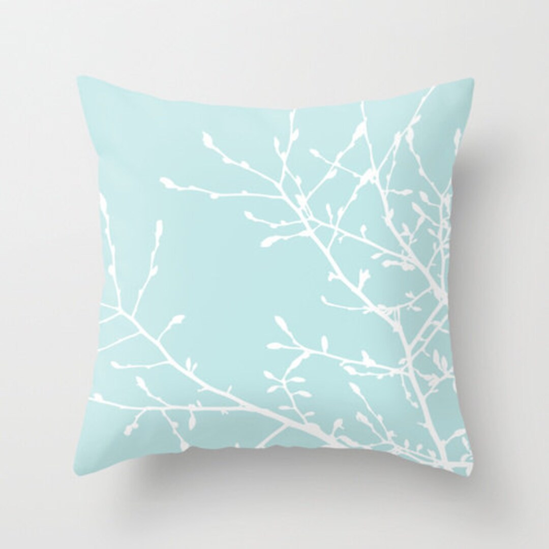 Magnolia Tree Branches Pillow - Pastel Blue and White - Modern Home ...