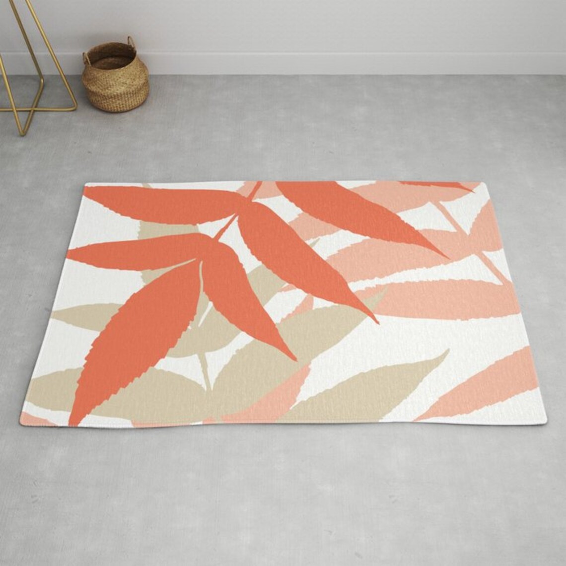 Botanical Area Rug Fern Rug Coral Peach Tan Area Rug - Etsy