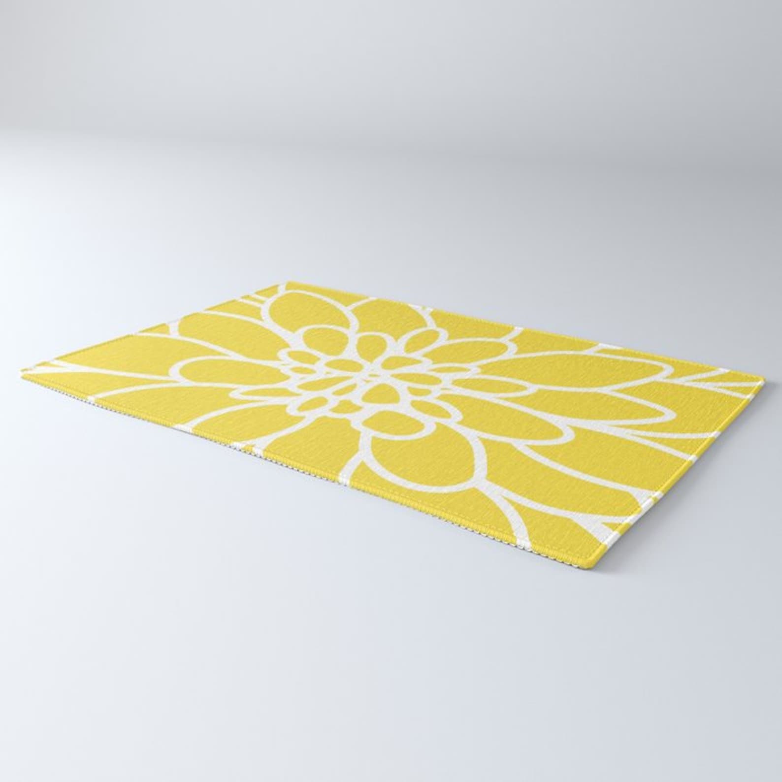 Modern Dahlia Flower Rug Area Rug - Yellow and White Flower Rug ...