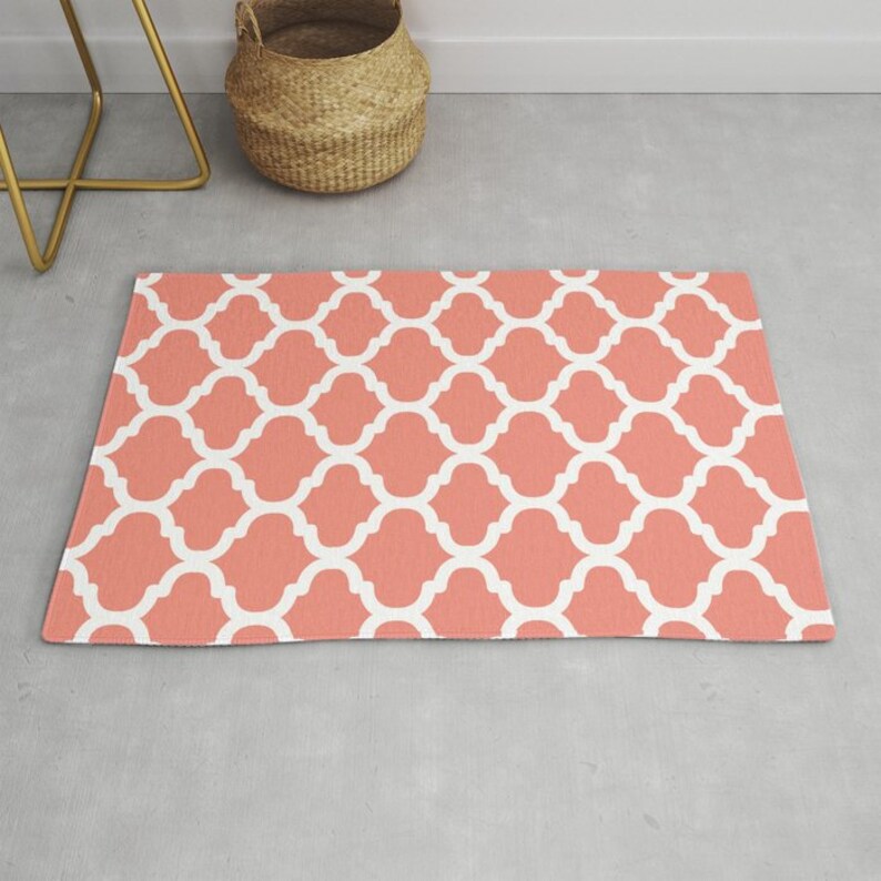 Moroccan Pattern Area Rug - Coral and White - Modern Home Decor - Etsy