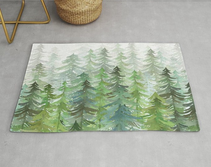 Green Trees Area Rug Pine Trees Green and White Area Rug - Etsy