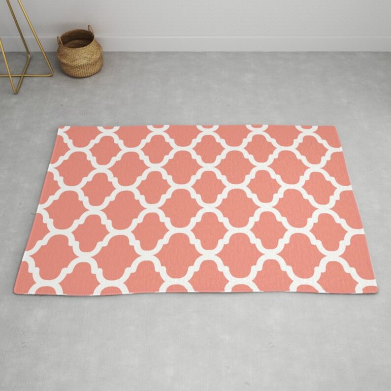 Moroccan Pattern Area Rug Coral and White Modern Home - Etsy