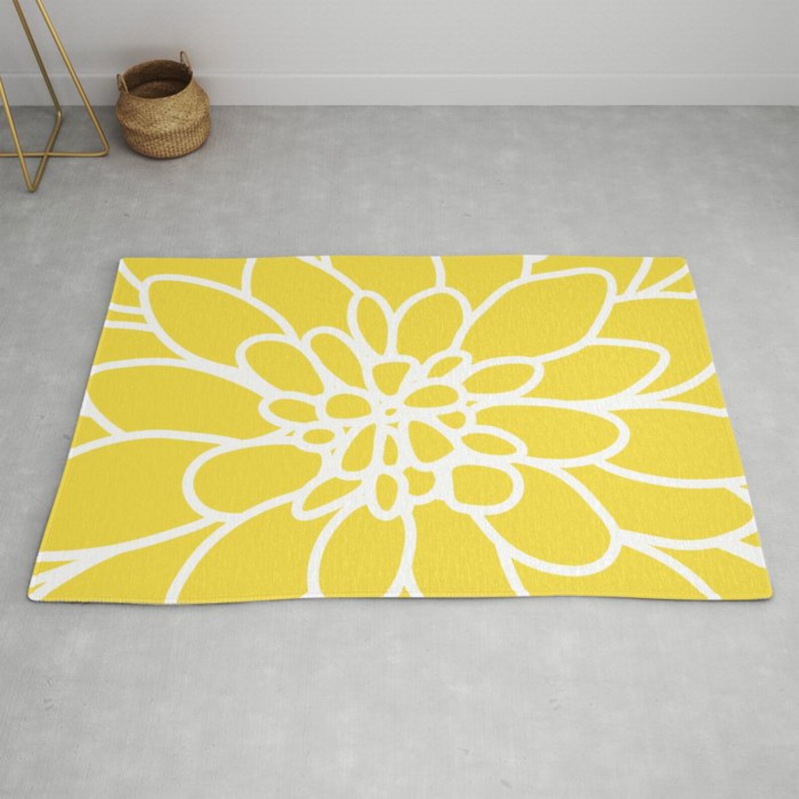 Modern Dahlia Flower Rug Area Rug - Yellow and White Flower Rug ...