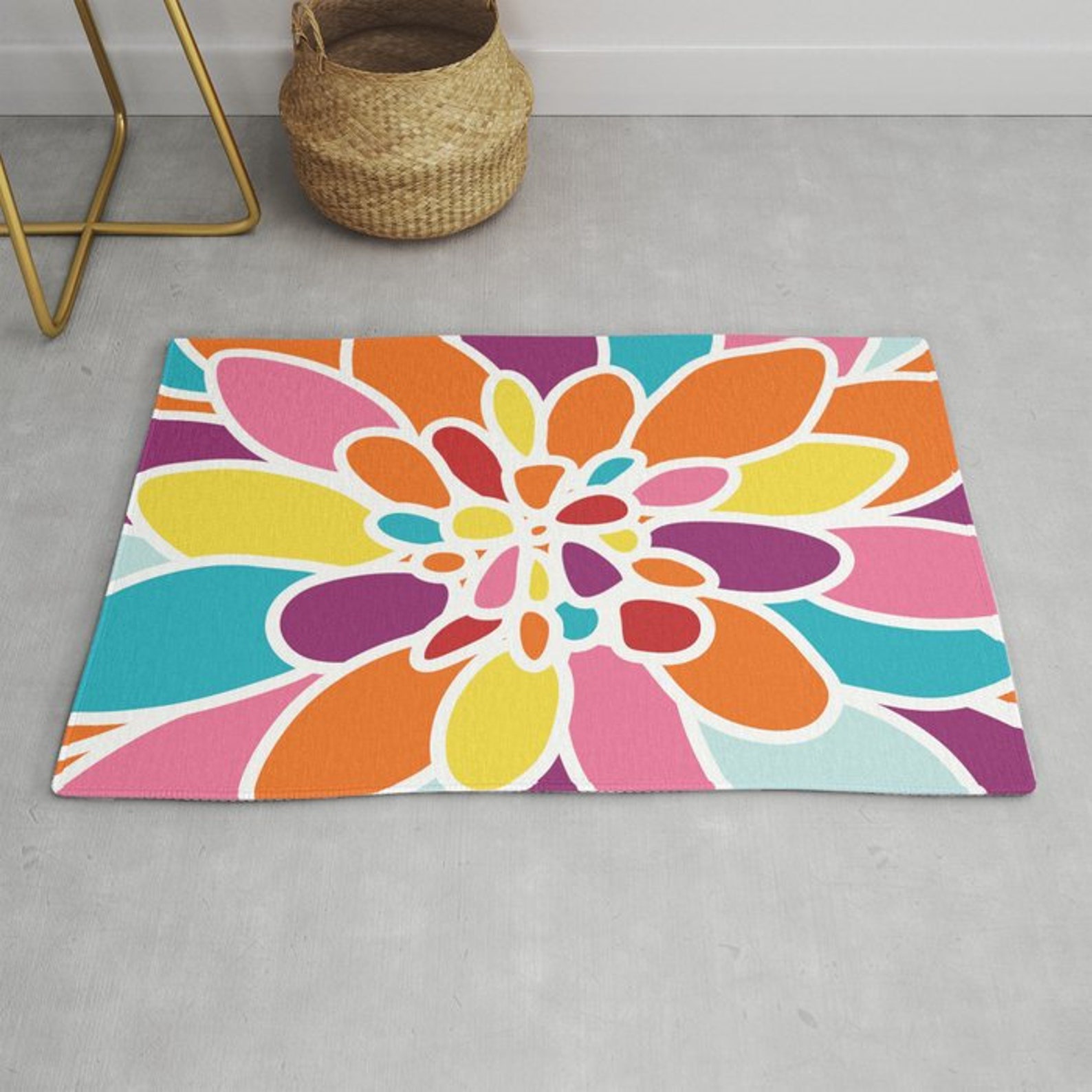 Flower Area Rug Abstract Flower Rug Orange Pink Yellow - Etsy