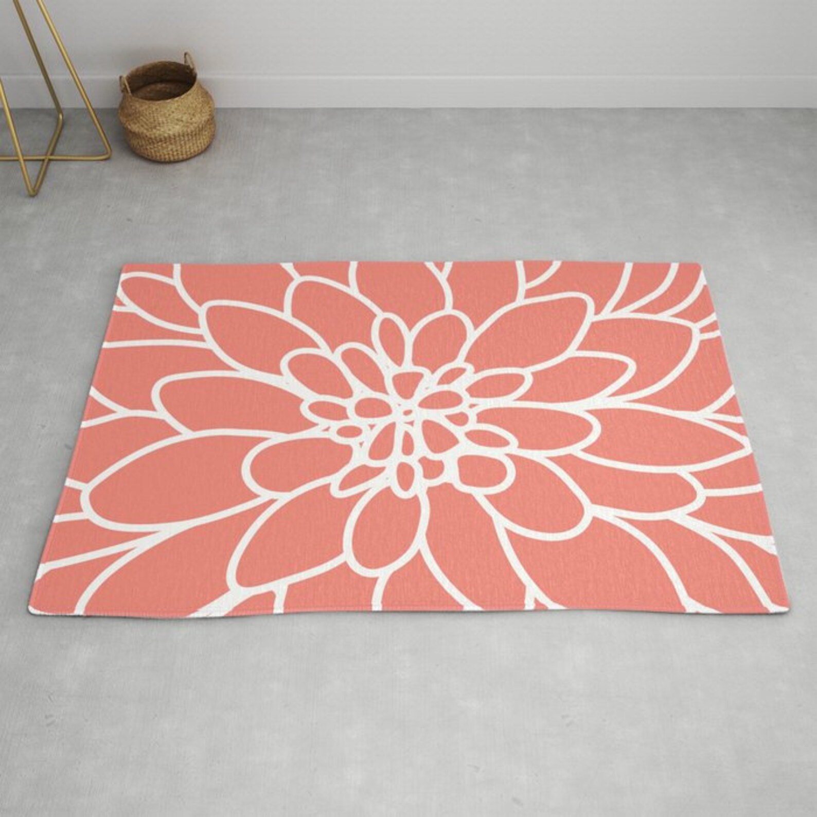 Modern Dahlia Flower Area Rug Coral and White Flower Rug - Etsy Canada