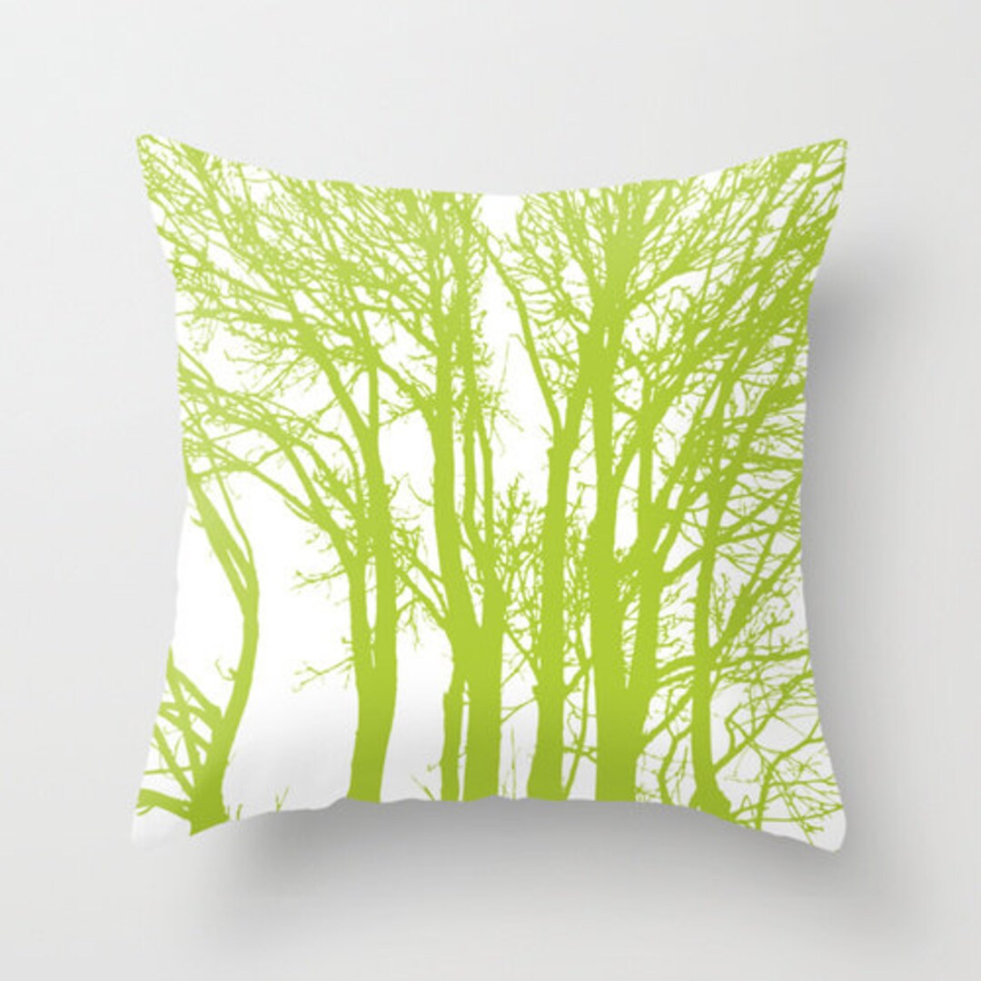 Modern Trees Pillow With Insert Cover - Green - Woodland Trees Forest ...