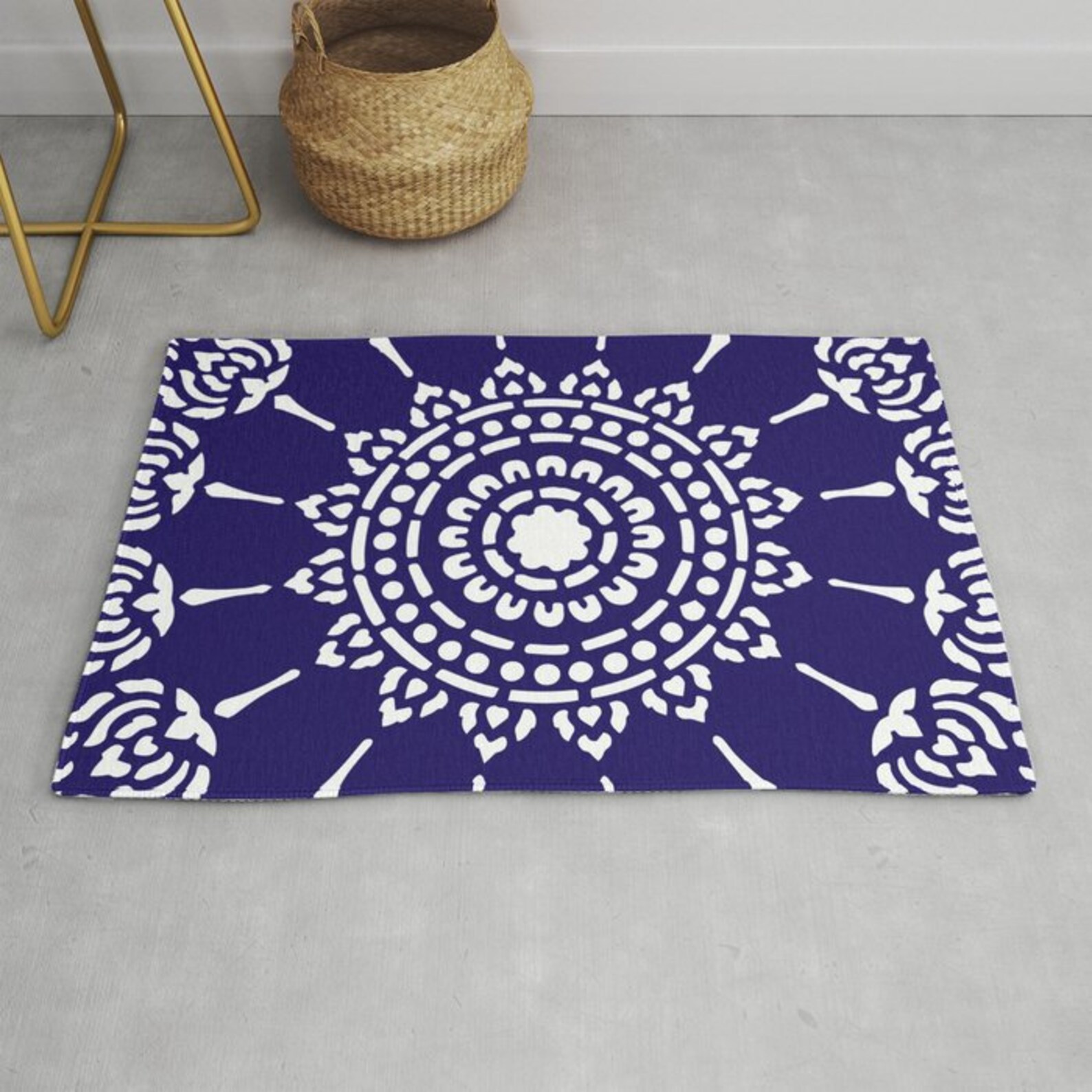 Navy Blue Medallion Area Rug Modern Mandala Area Rug Navy - Etsy