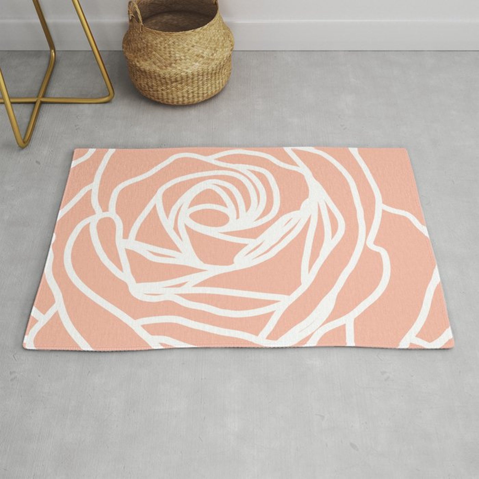 Rose Area Rug Modern Flower Rug Peach and White Pastel | Etsy