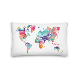 World Map Pillow With Insert, Map Throw Pillow, Floral Map Pillow ...