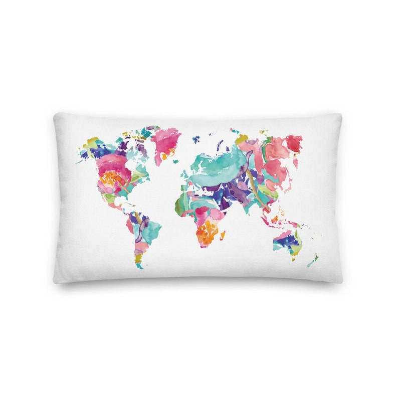 World Map Pillow With Insert Map Throw Pillow Floral Map | Etsy