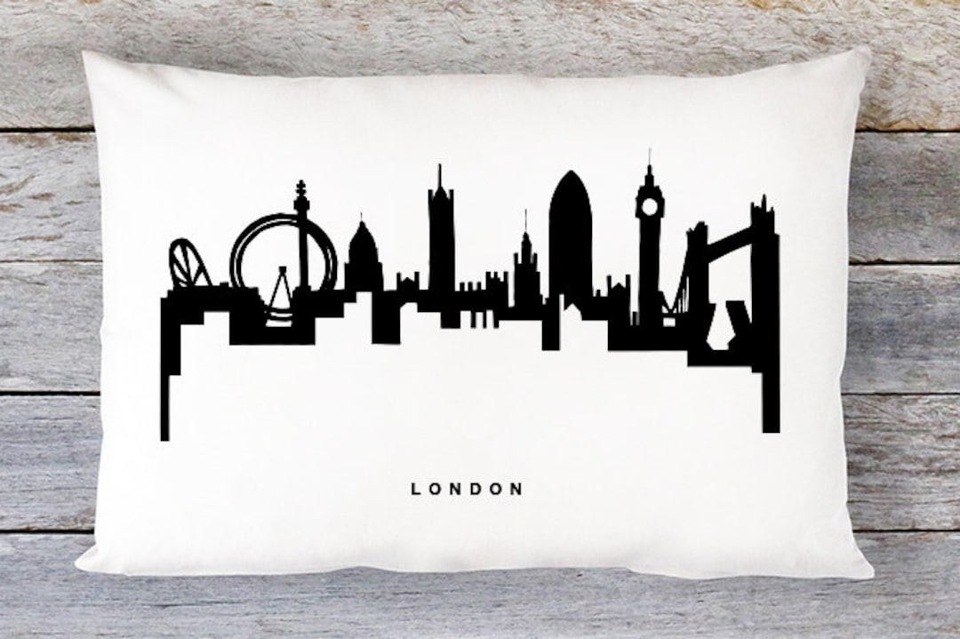 London Skyline Pillow - London Cityscape Throw Pillow - Modern Black ...