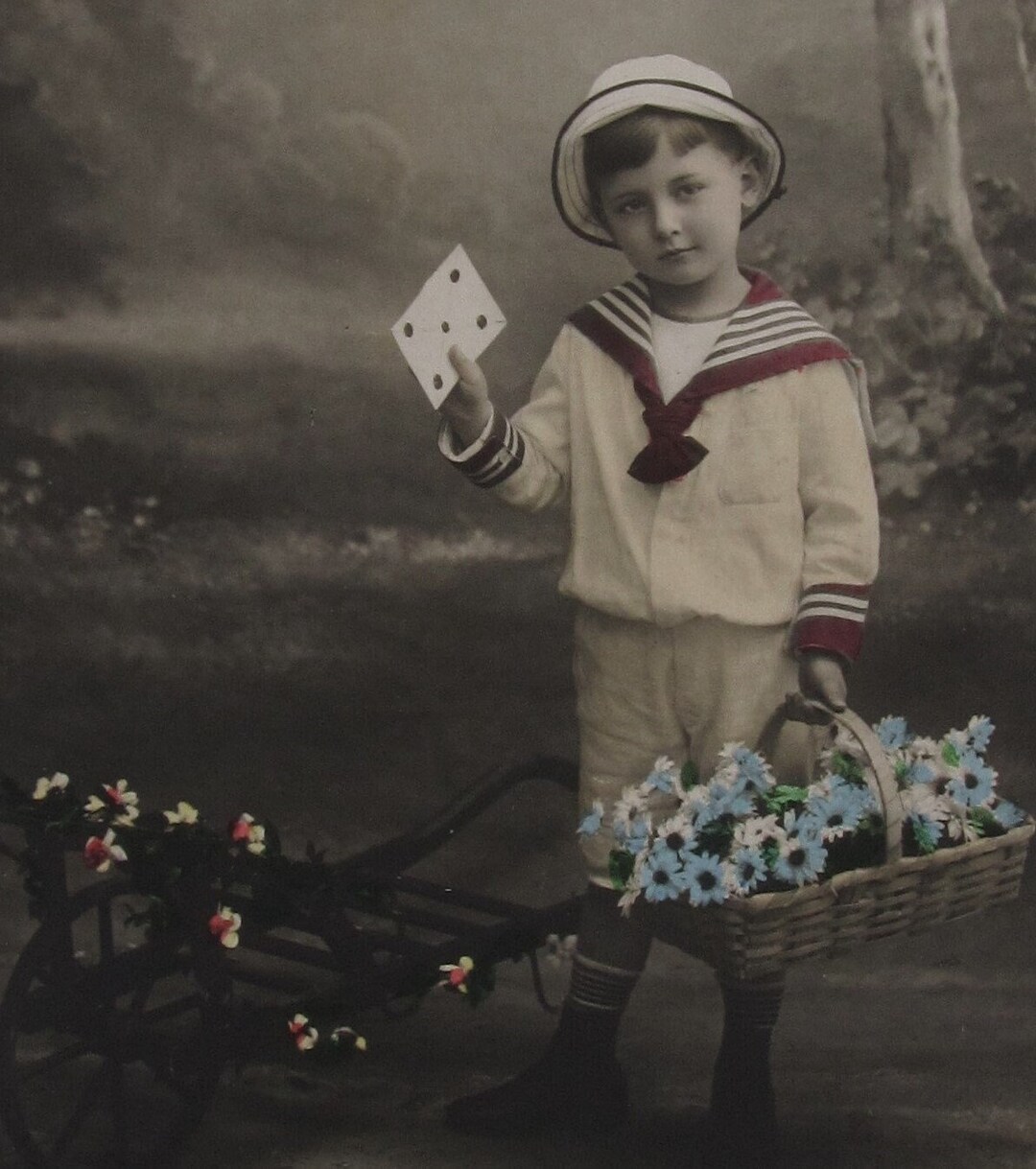 Antique Postcard of a Little Boy With Flowers and a Letter - Etsy