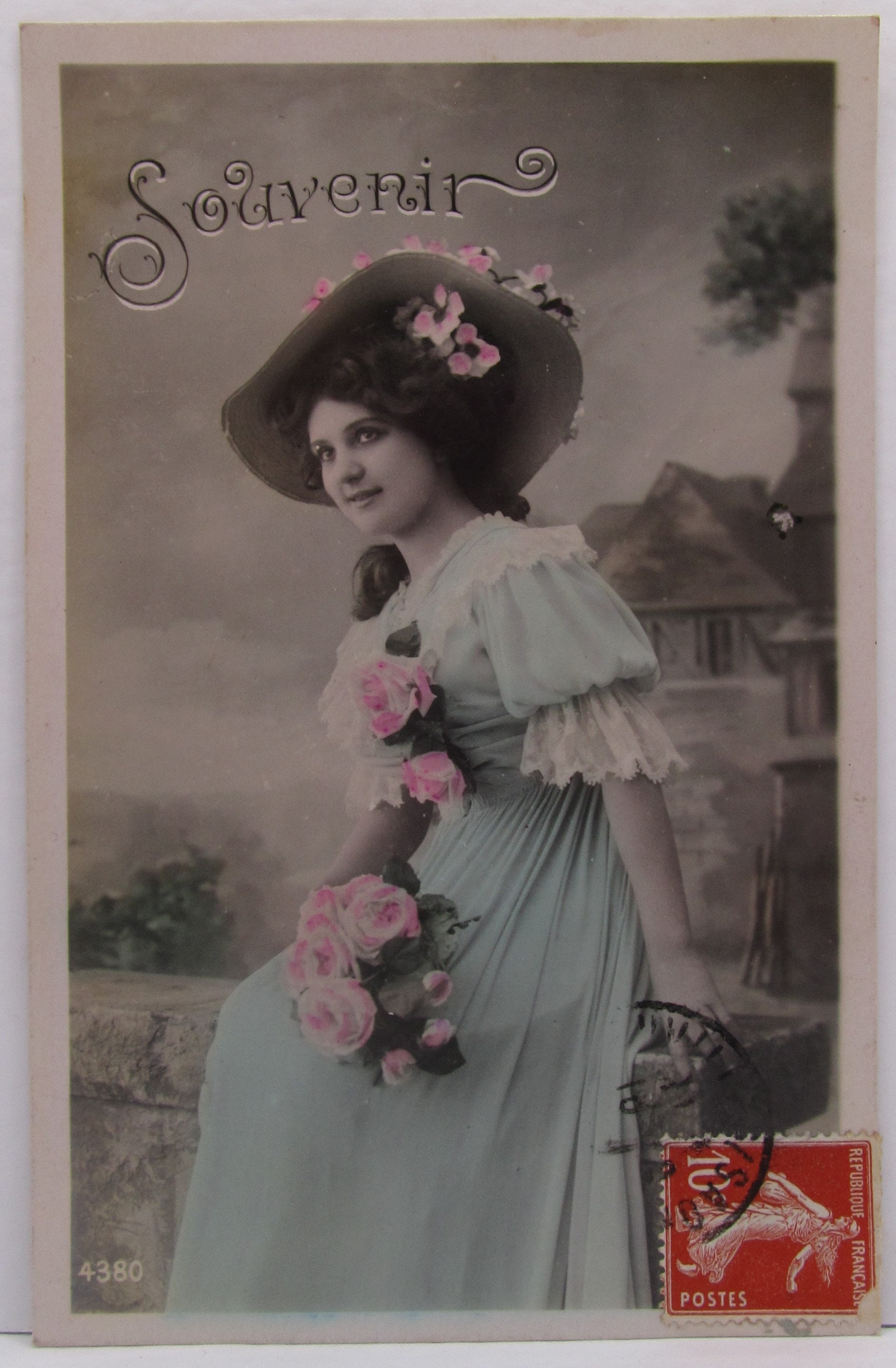 Original Glossy Vintage Postcard of a Young Woman With Some Flowers ...