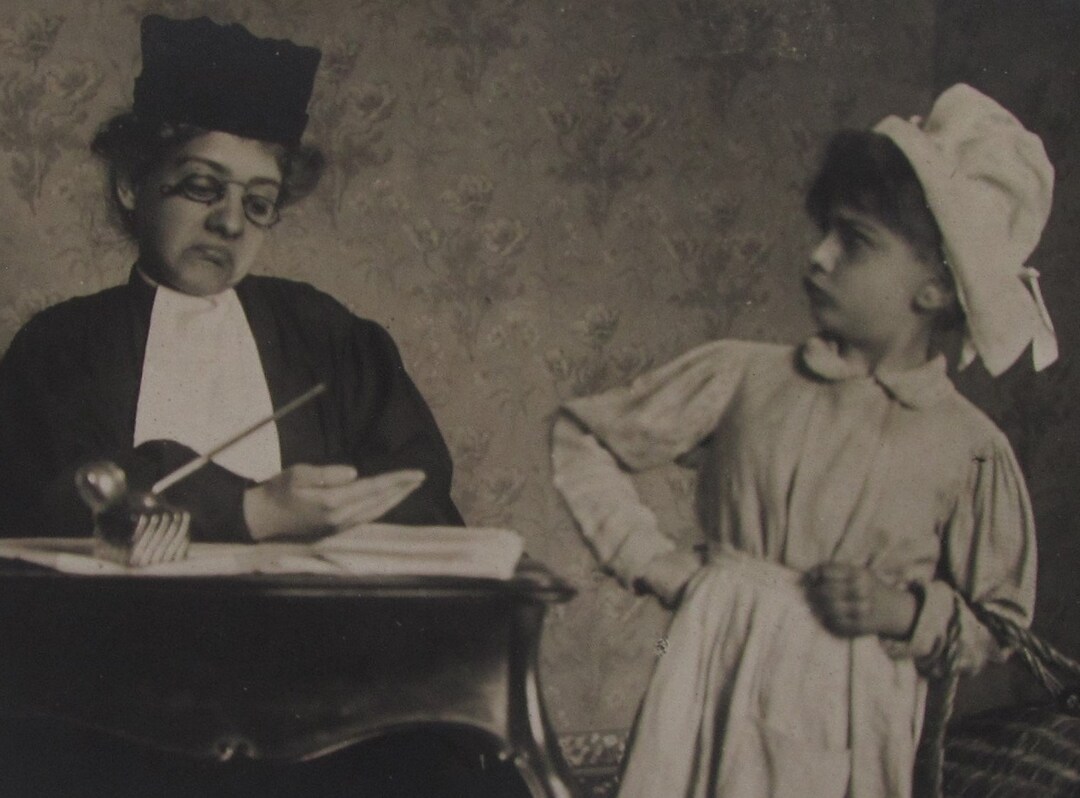 Antique Postcard of a Girl and Boy Who Play Judge and Accused, Old ...