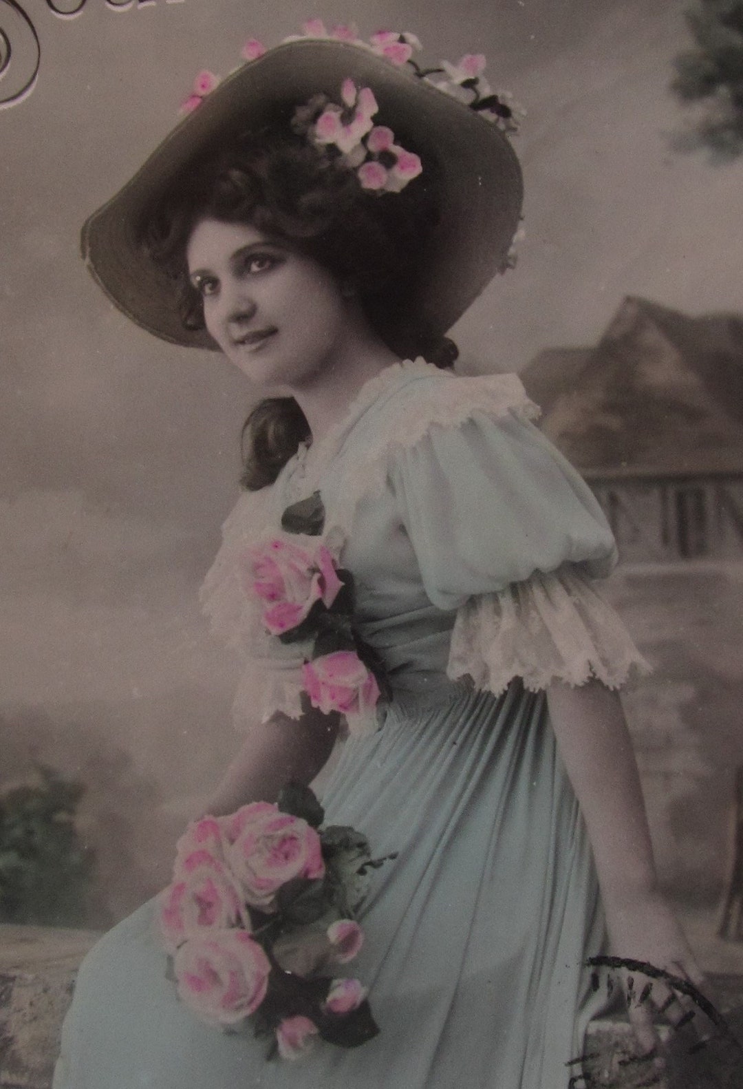 Original Glossy Vintage Postcard of a Young Woman With Some Flowers ...
