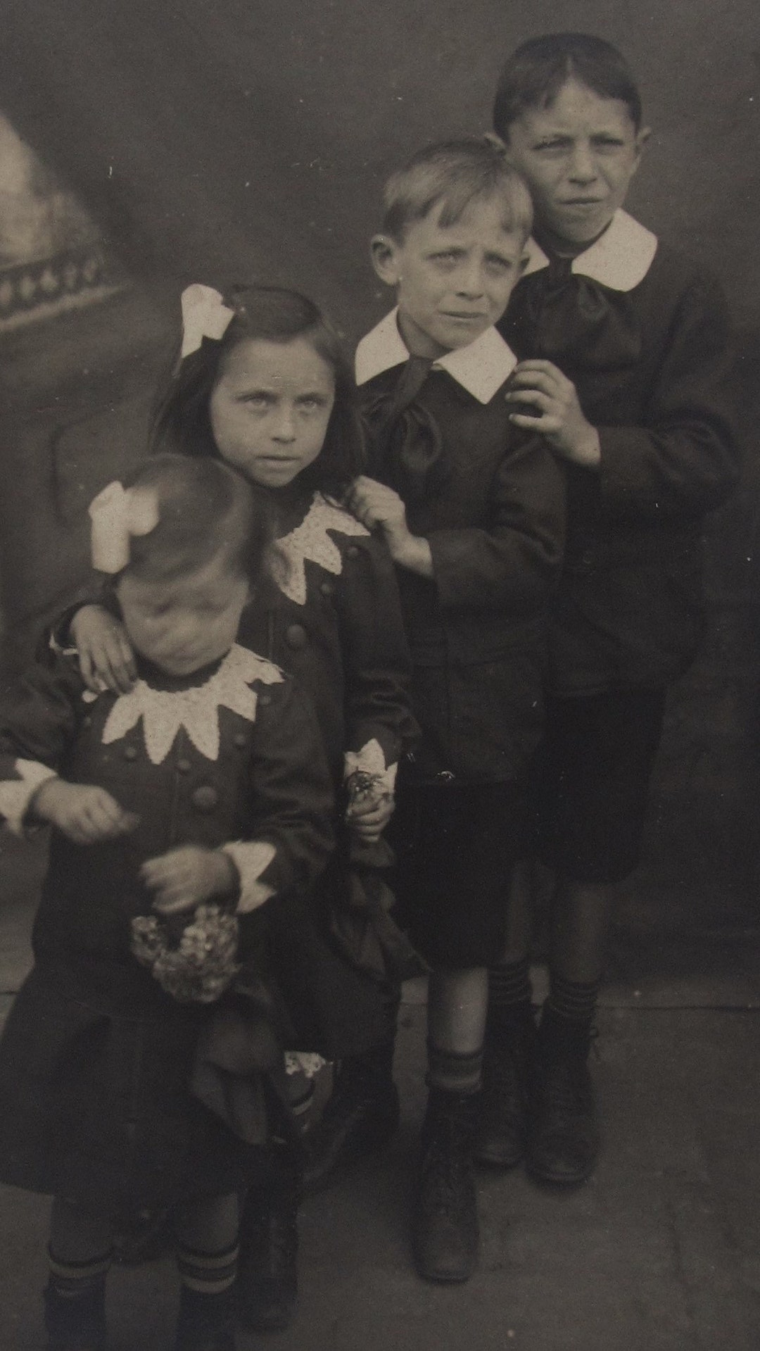 Old Photo Postcard With Siblings With Little Enthusiasm Vintage Family ...