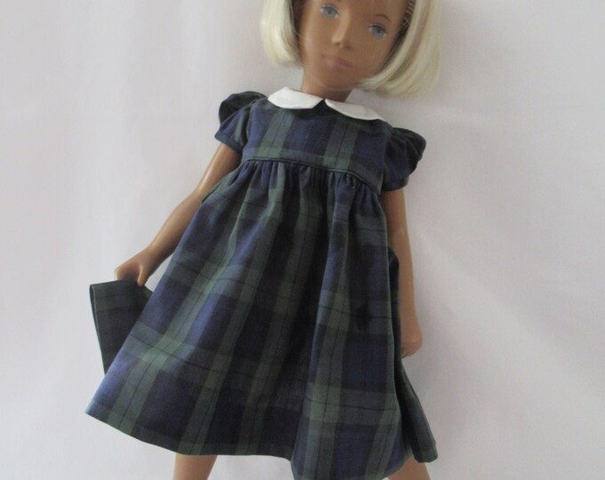 Sasha Doll Clothes A Lovely Green And Navy Blue Highland Plaid Dress With A Sweet White Collar