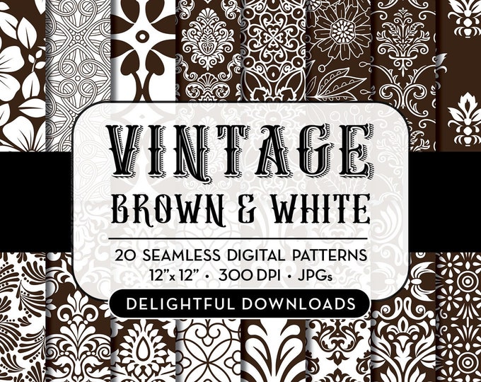 Vintage Black and White Digital Paper Set, Seamless Textures, Vintage ...