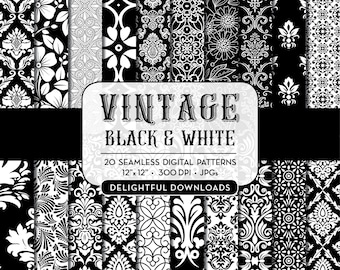 Black and White Digital Paper Seamless Patterns Printable - Etsy