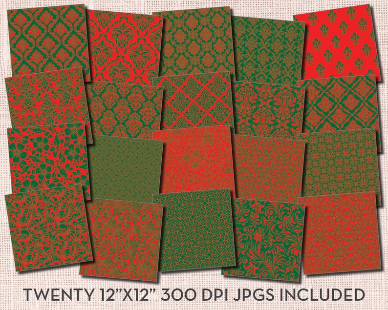 Red and Green Floral Digital Paper 20 VINTAGE BRIGHTS | Etsy