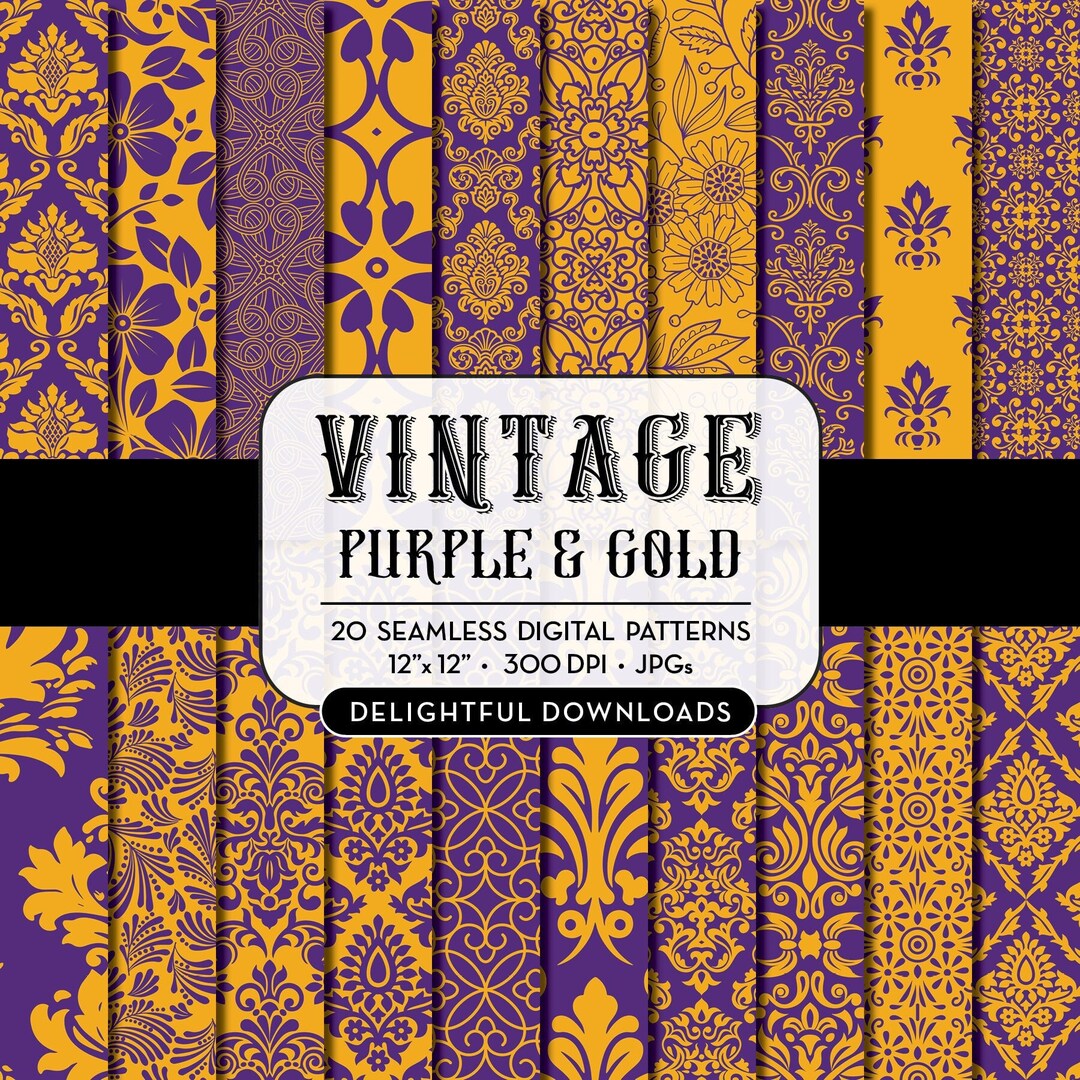 Purple and Gold Floral Digital Paper, Purple & Gold, 20 Gold and Purple ...